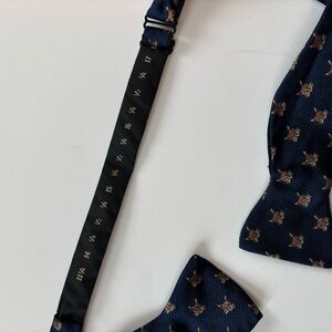 Accessories | Mens Navy Blue Bow Tie With Brown Fox Pattern | Poshmark